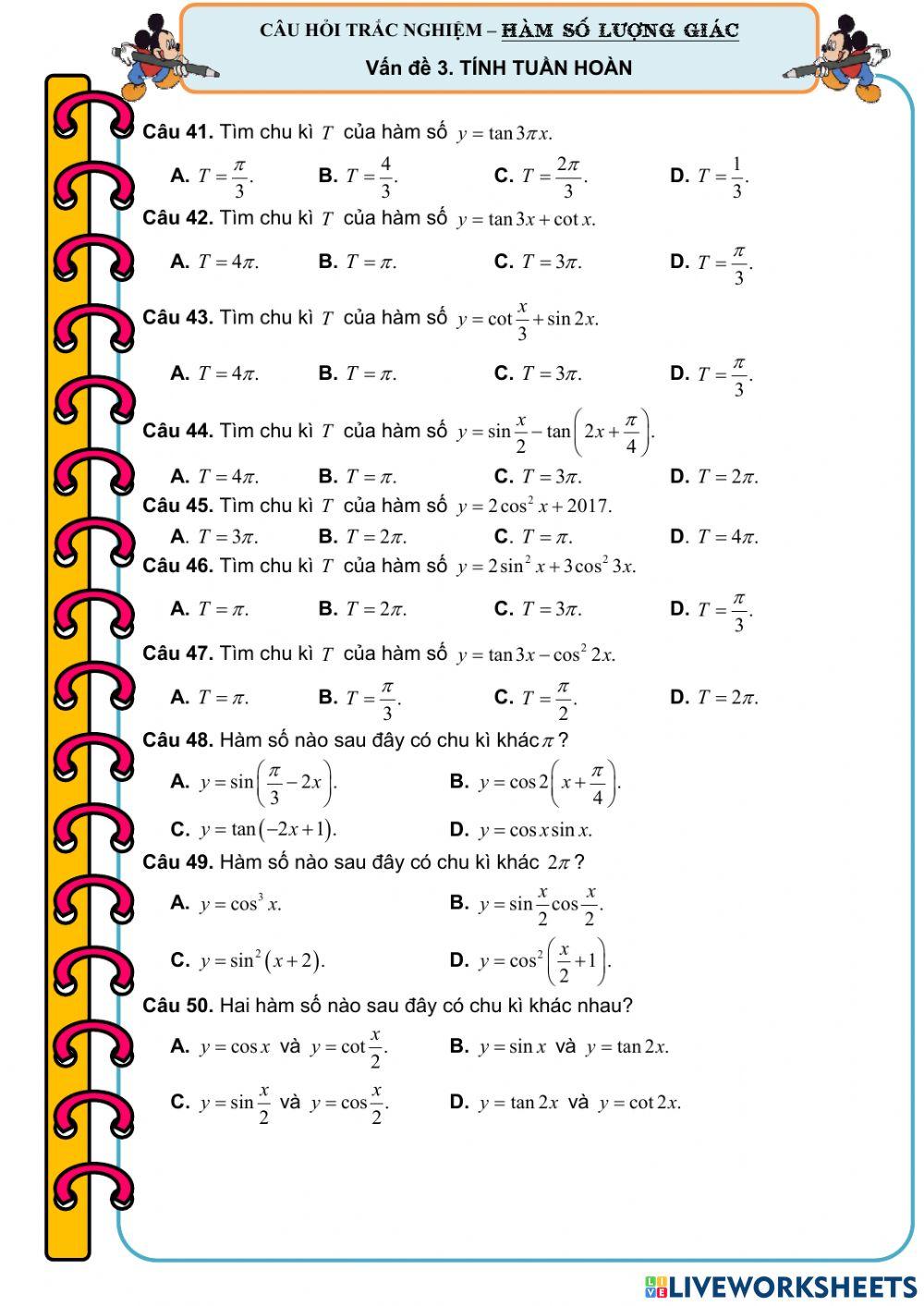 Toán 11 worksheet | Live Worksheets