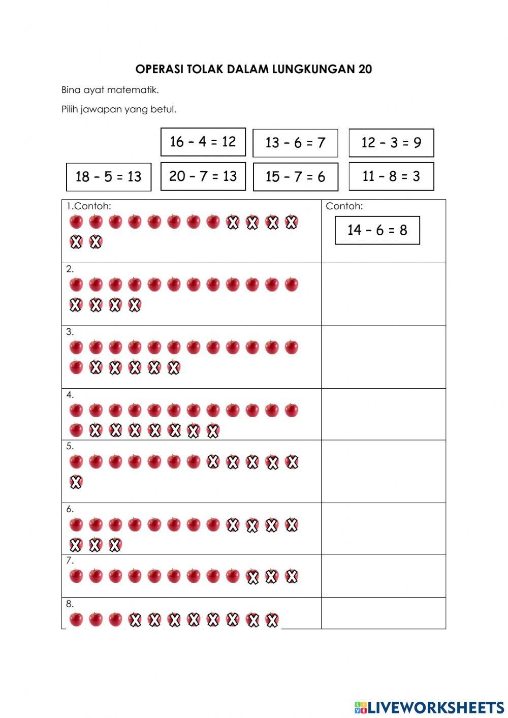Operasi Tolak Dalam Lingkungan 20 online exercise | Live Worksheets