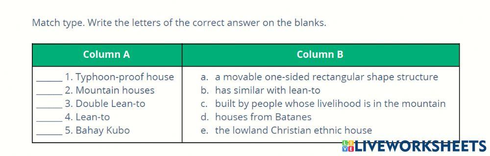 Matching type online worksheet for grade 7 | Live Worksheets