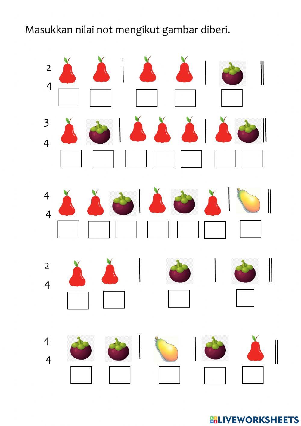 Nilai Not interactive worksheet | Live Worksheets