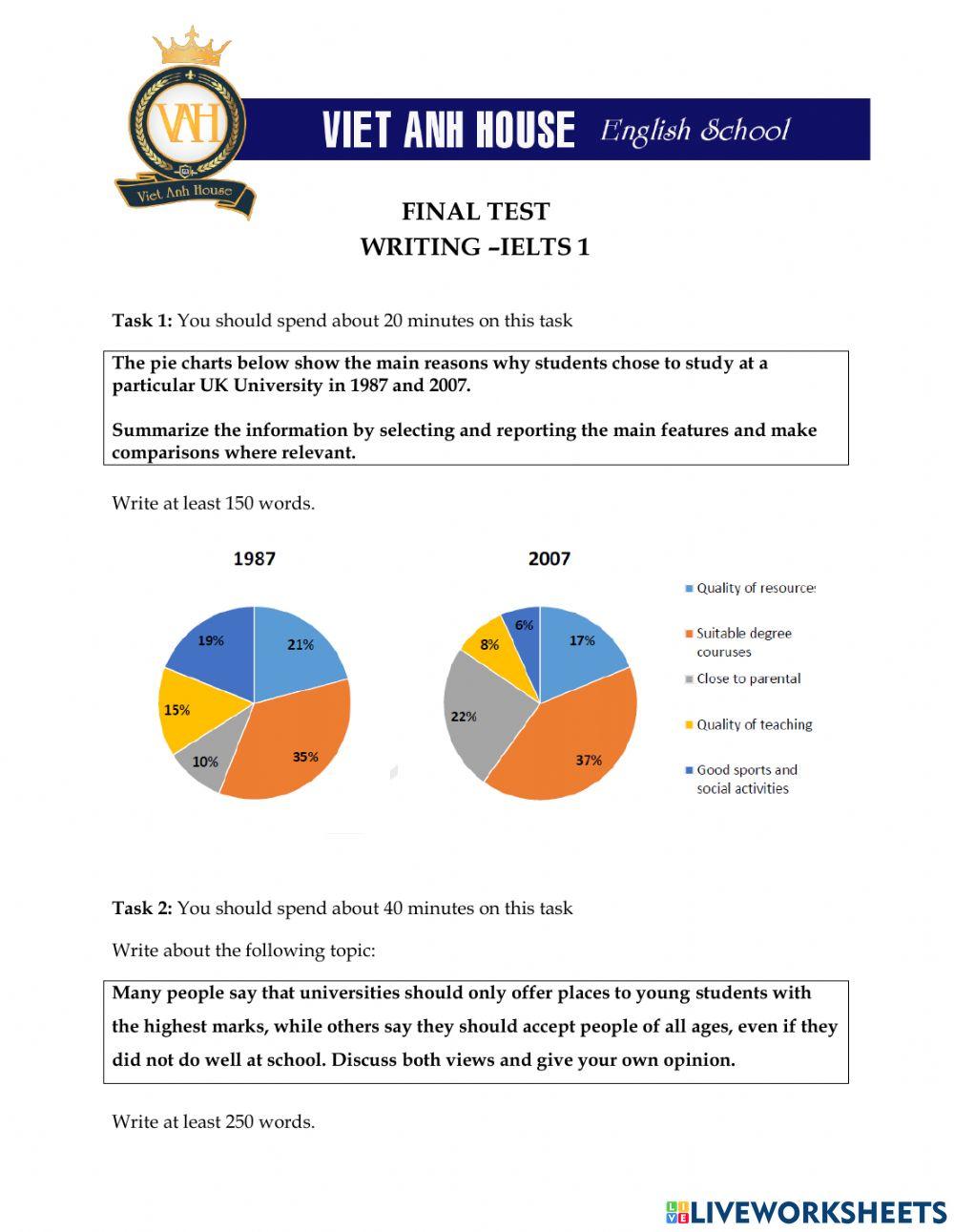 Inter IELTS 2.2.9 - Final Test - Writing worksheet | Live Worksheets