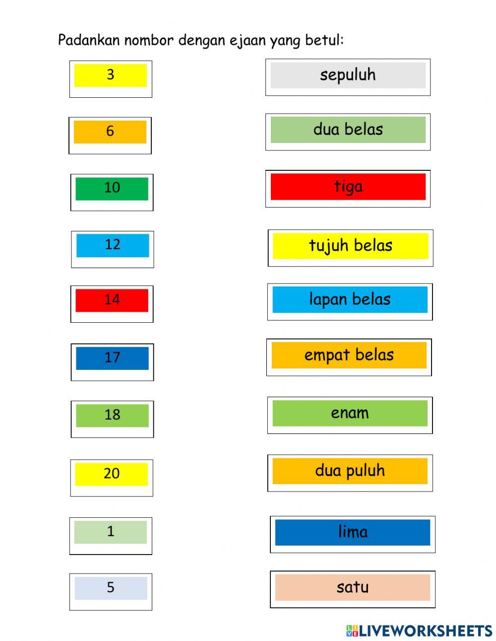 Ejaan nombor worksheet | Live Worksheets