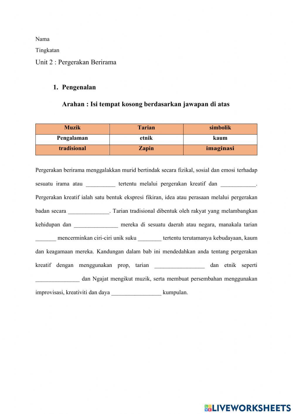 Pergerakan Kreatif online activity | Live Worksheets