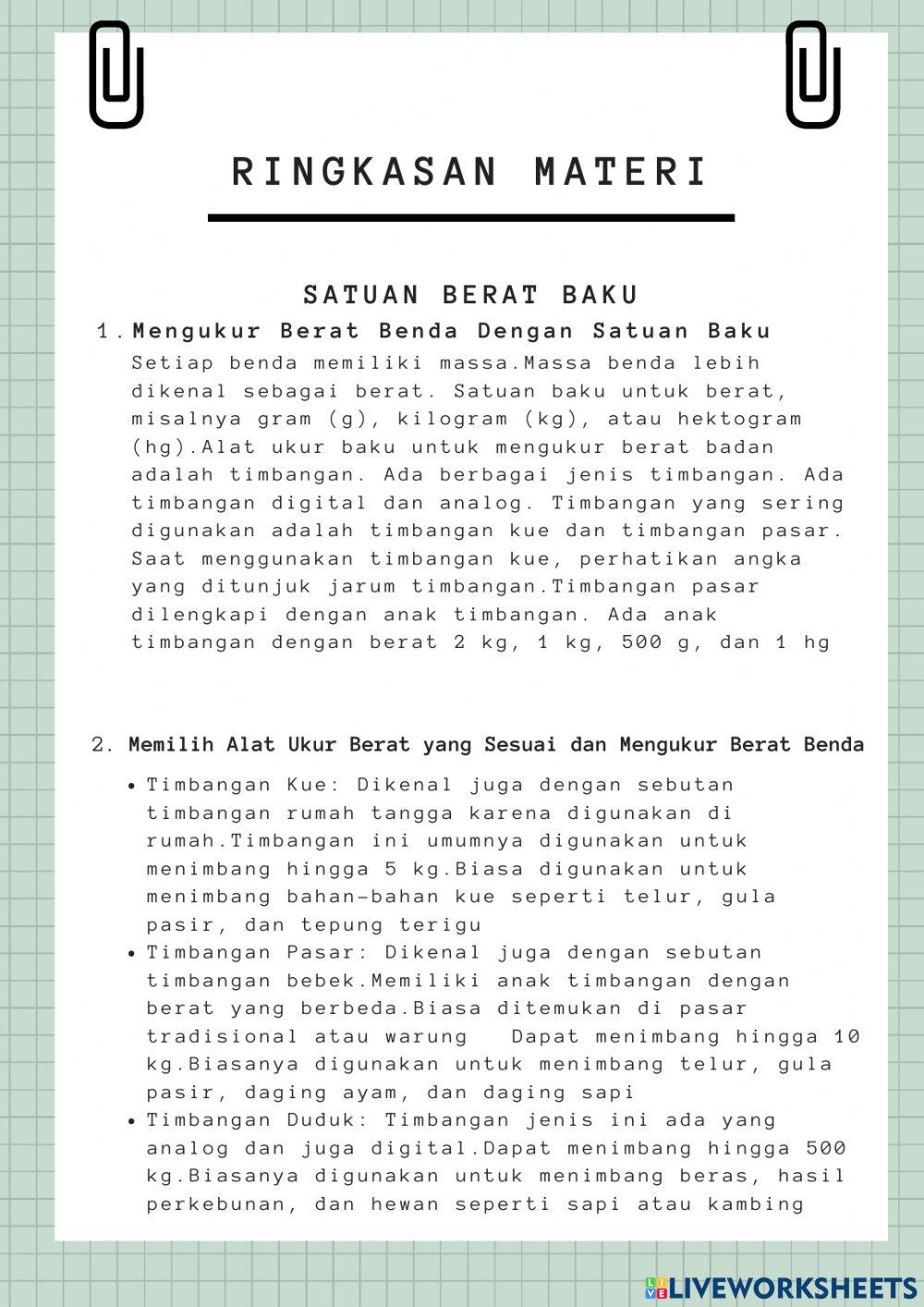 Satuan Berat | Hutami_Nosa | Live Worksheets