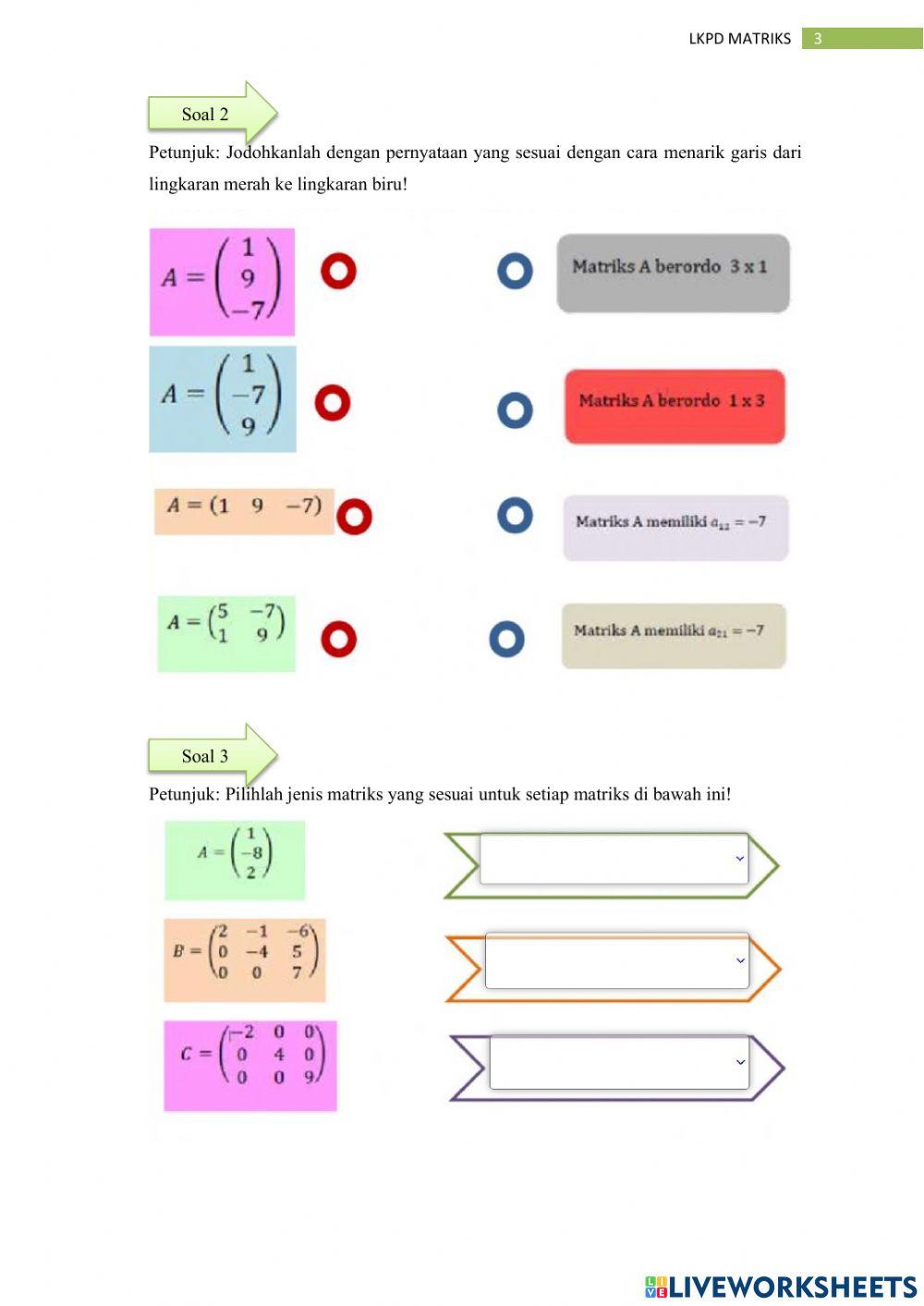 LKPD Jenis-jenis Matriks, Kesamaan, Transpos Matriks worksheet | Live ...