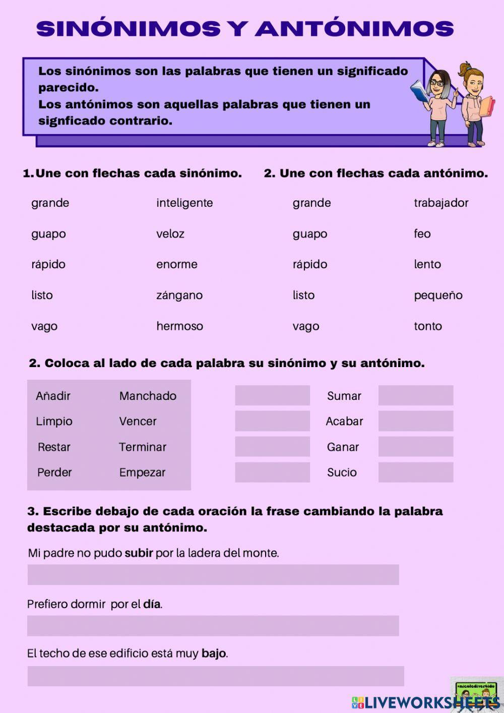 Sinonimos Y Antonimos Online Exercise For Tercero De, 57% OFF