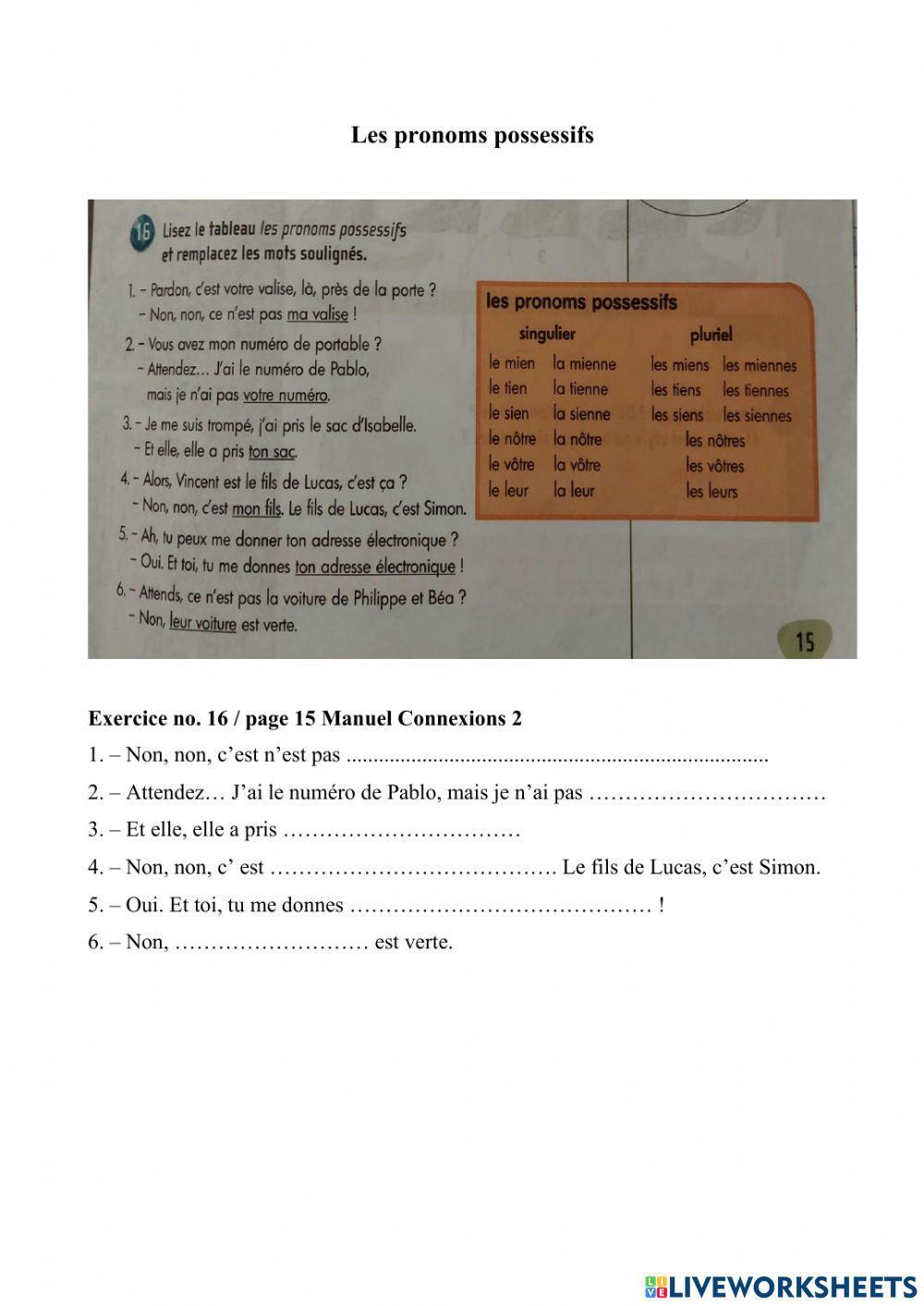 Les pronoms pos… | Free Interactive Worksheets | 1478649