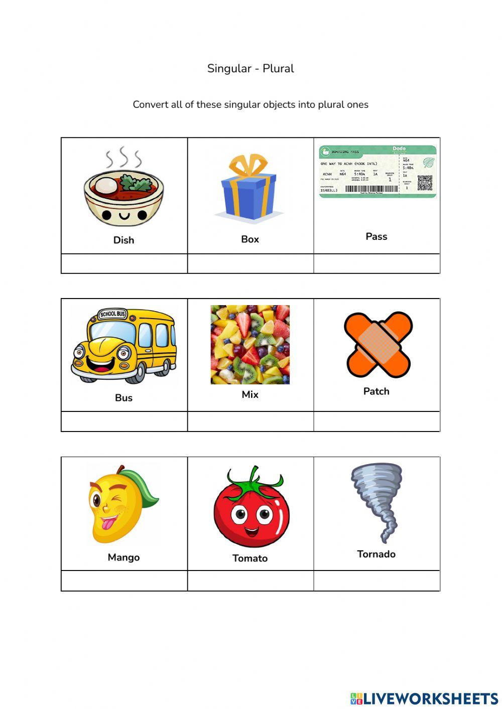 Singular - Plural interactive exercise | Live Worksheets