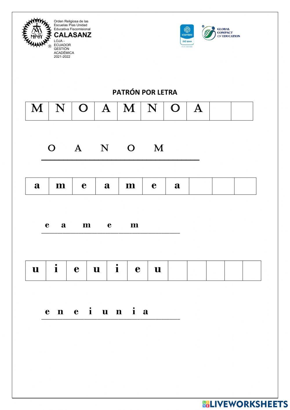 Patrón por Letra worksheet | Live Worksheets