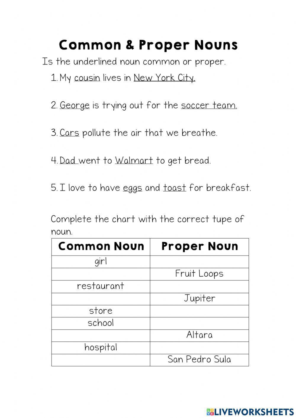 Proper Noun Worksheet Proper Noun Worksheet