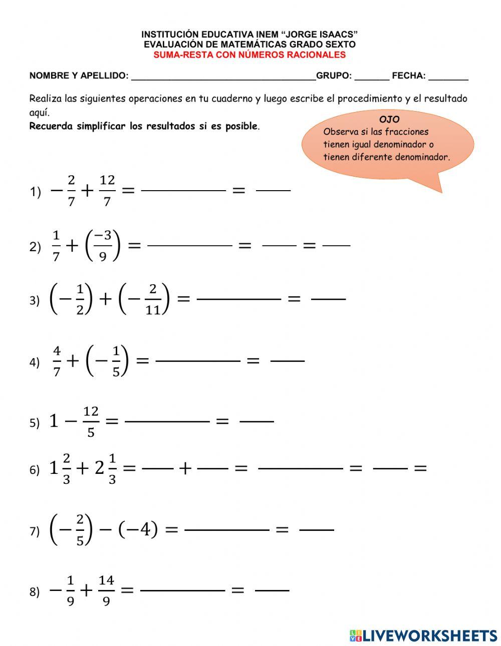 3461403 | Suma Resta de Números Racionales | MaritzaH