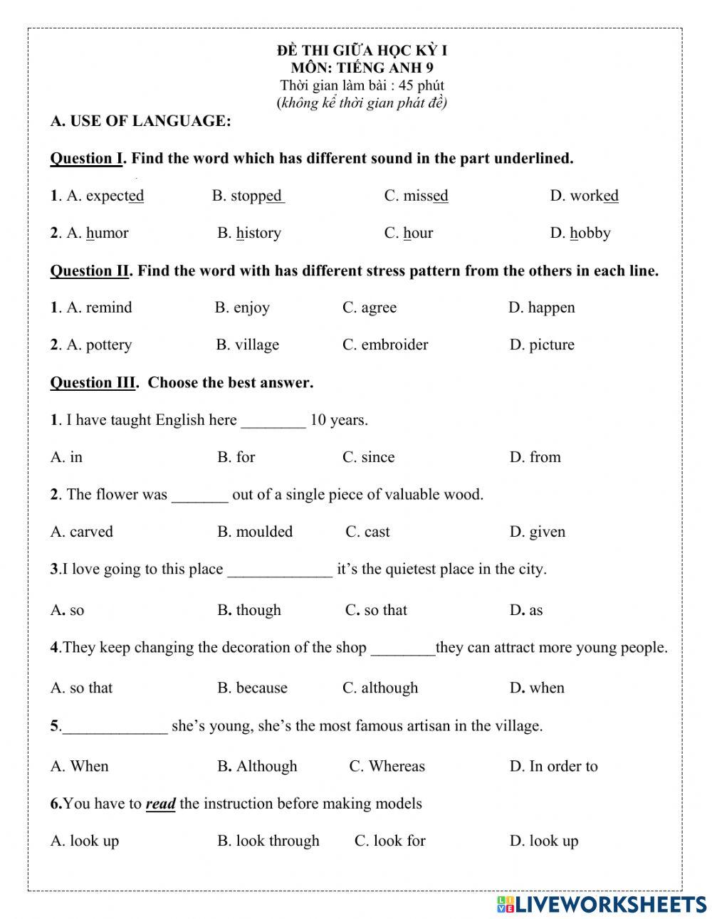 Mid-term test no.2 worksheet | Live Worksheets