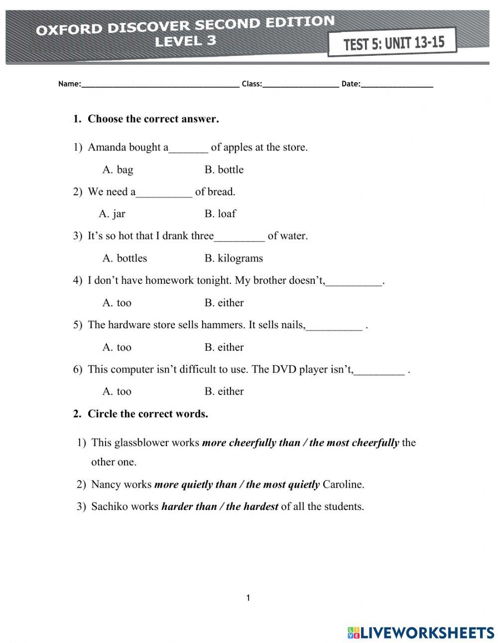 Oxford Discover… | Free Interactive Worksheets | 7182272
