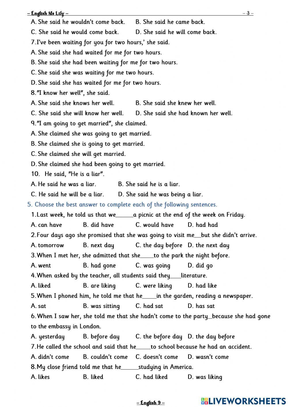 MsLily.G9- Unit 3 worksheet | Live Worksheets
