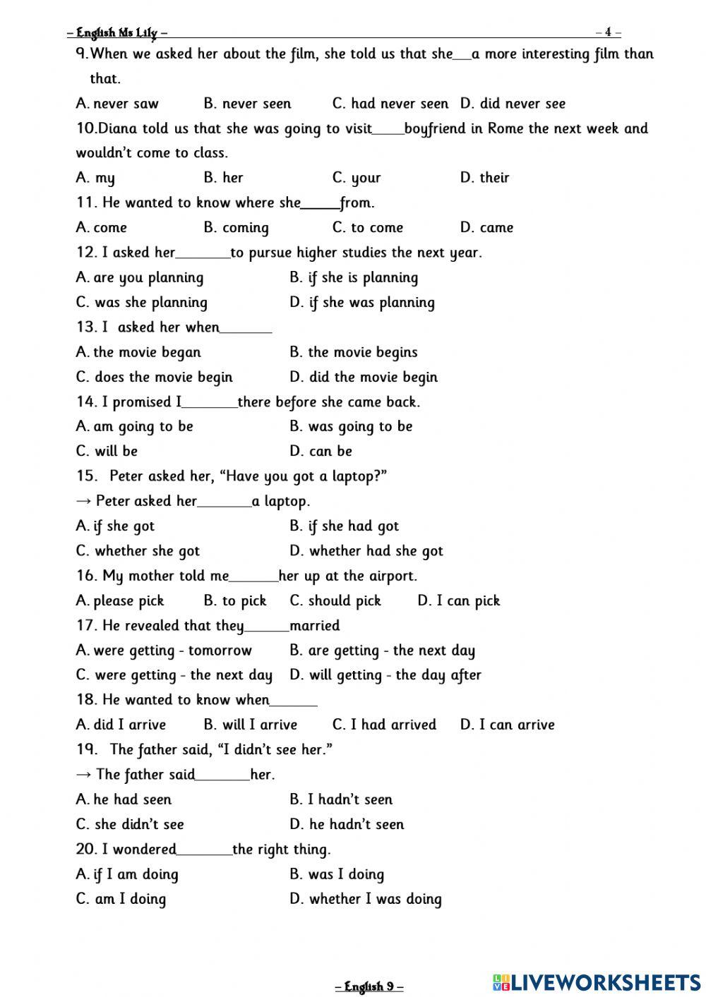 MsLily.G9- Unit 3 worksheet | Live Worksheets