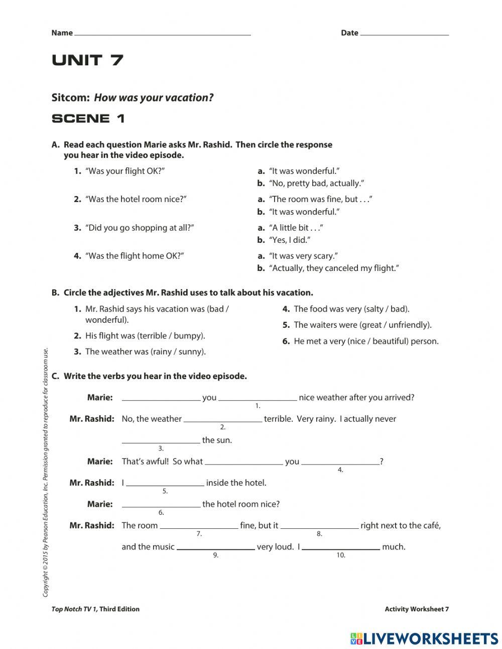 TopNotch 1 unit… | Free Interactive Worksheets | 3461435