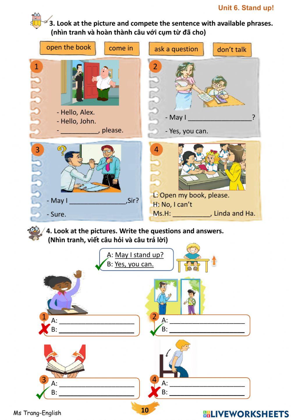 English 3-Unit 6. Stand up worksheet | Live Worksheets