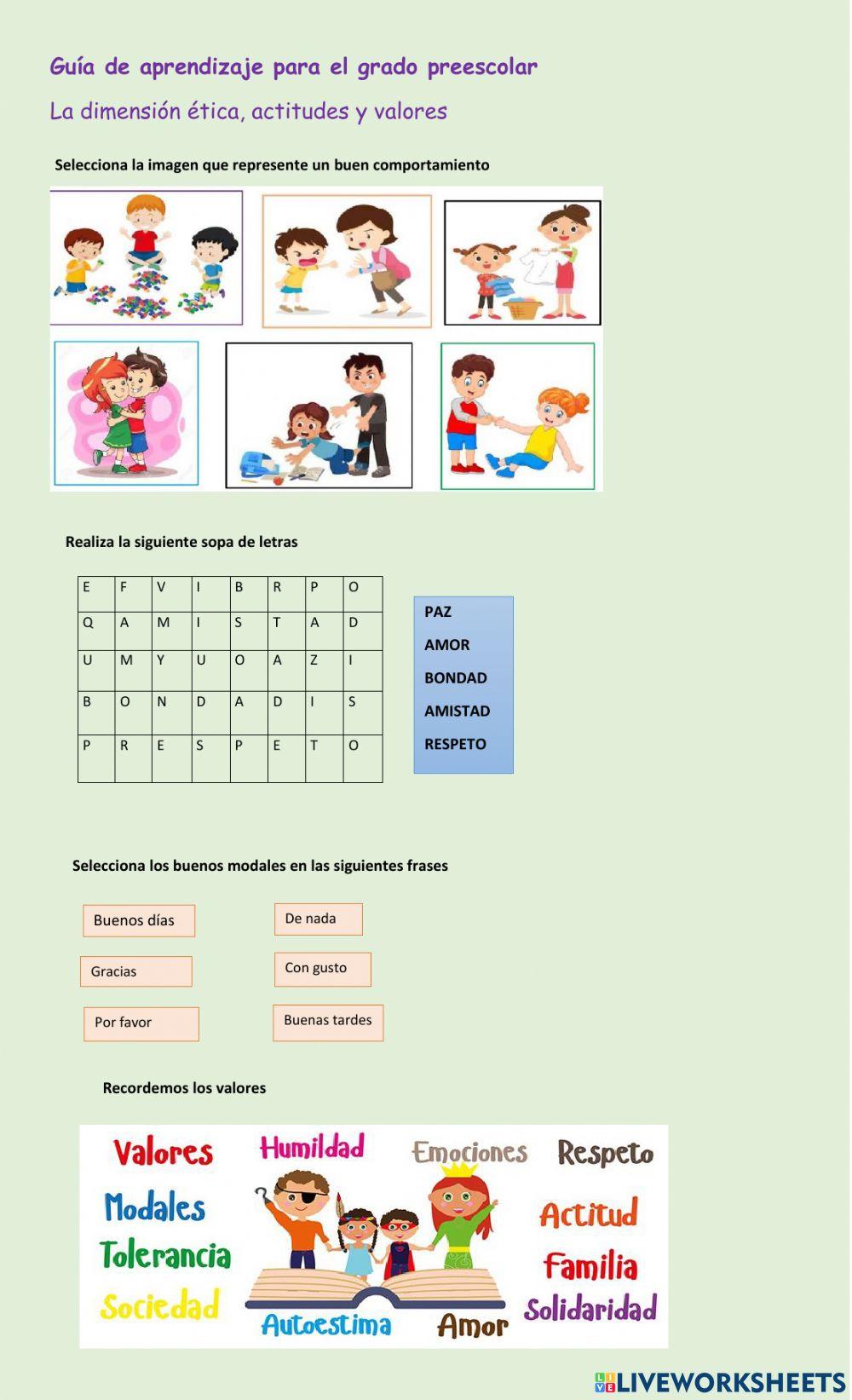 Dimensión etica y valores interactive worksheet | Live Worksheets