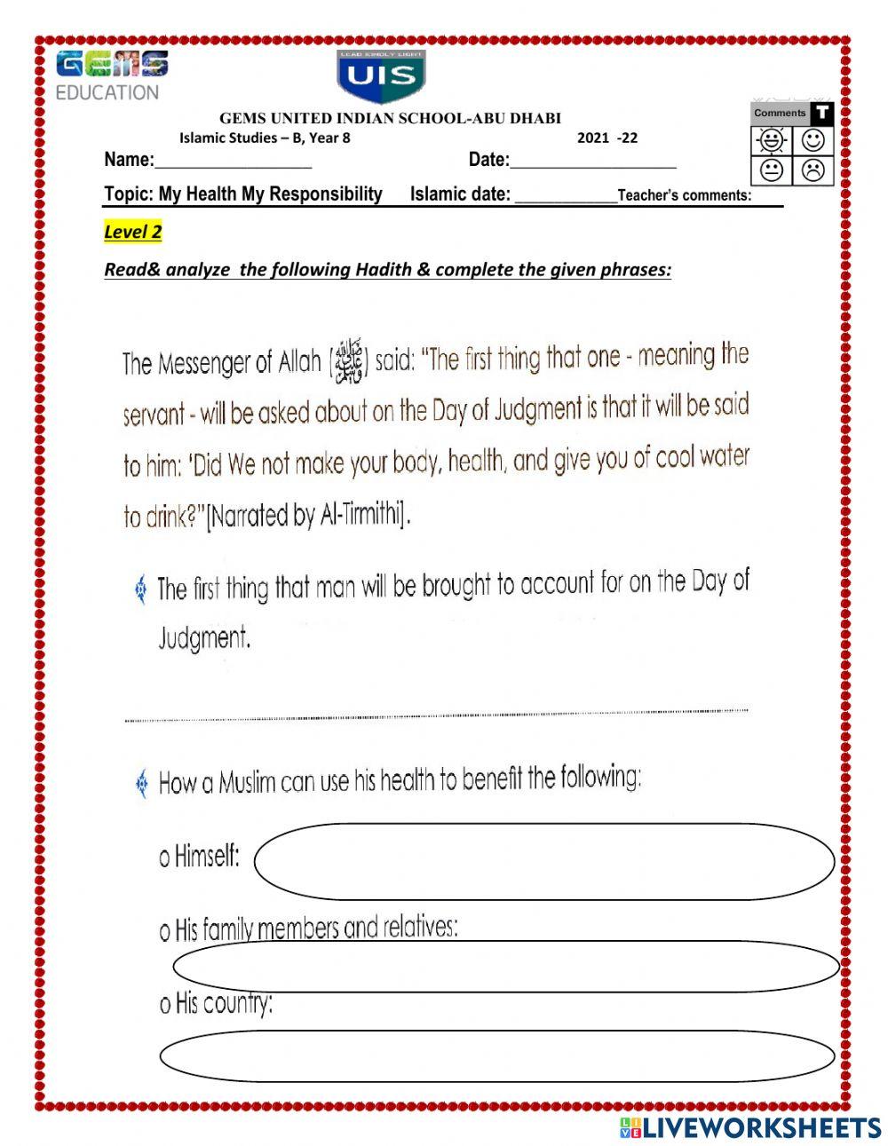 My Health My Responsibility G8 online exercise for | Live Worksheets