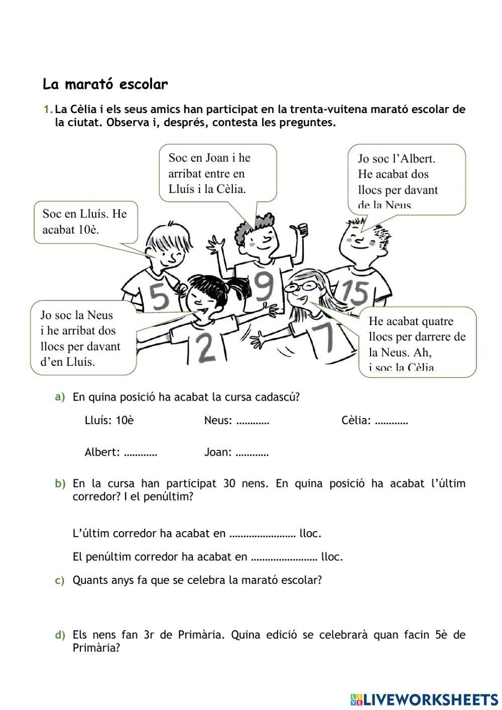 Els nombres ordinals interactive worksheet | Live Worksheets
