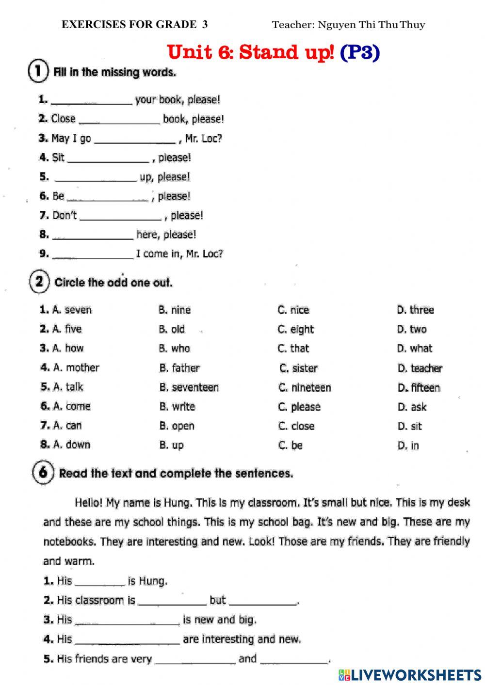 Unit 6- Stand up worksheet | Live Worksheets