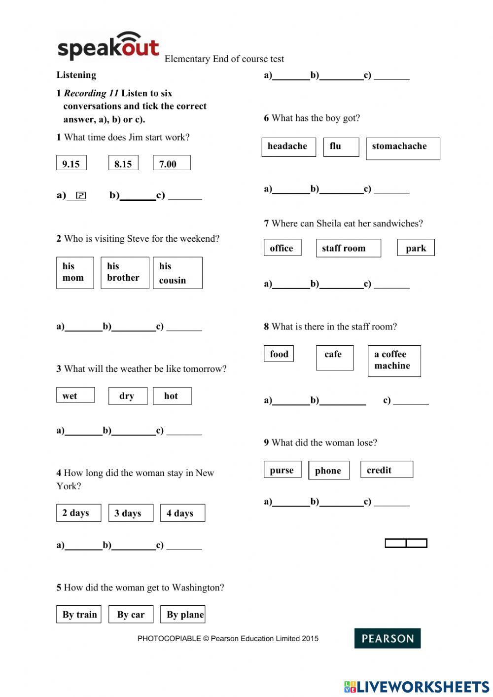 Final test - Speak out -Elementary online exercise for | Live Worksheets