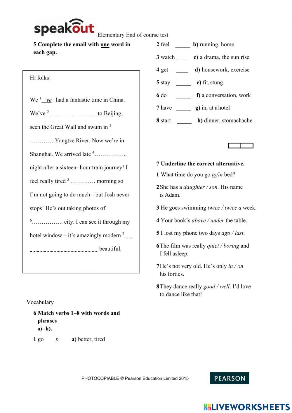 Final test - Speak out -Elementary online exercise for | Live Worksheets