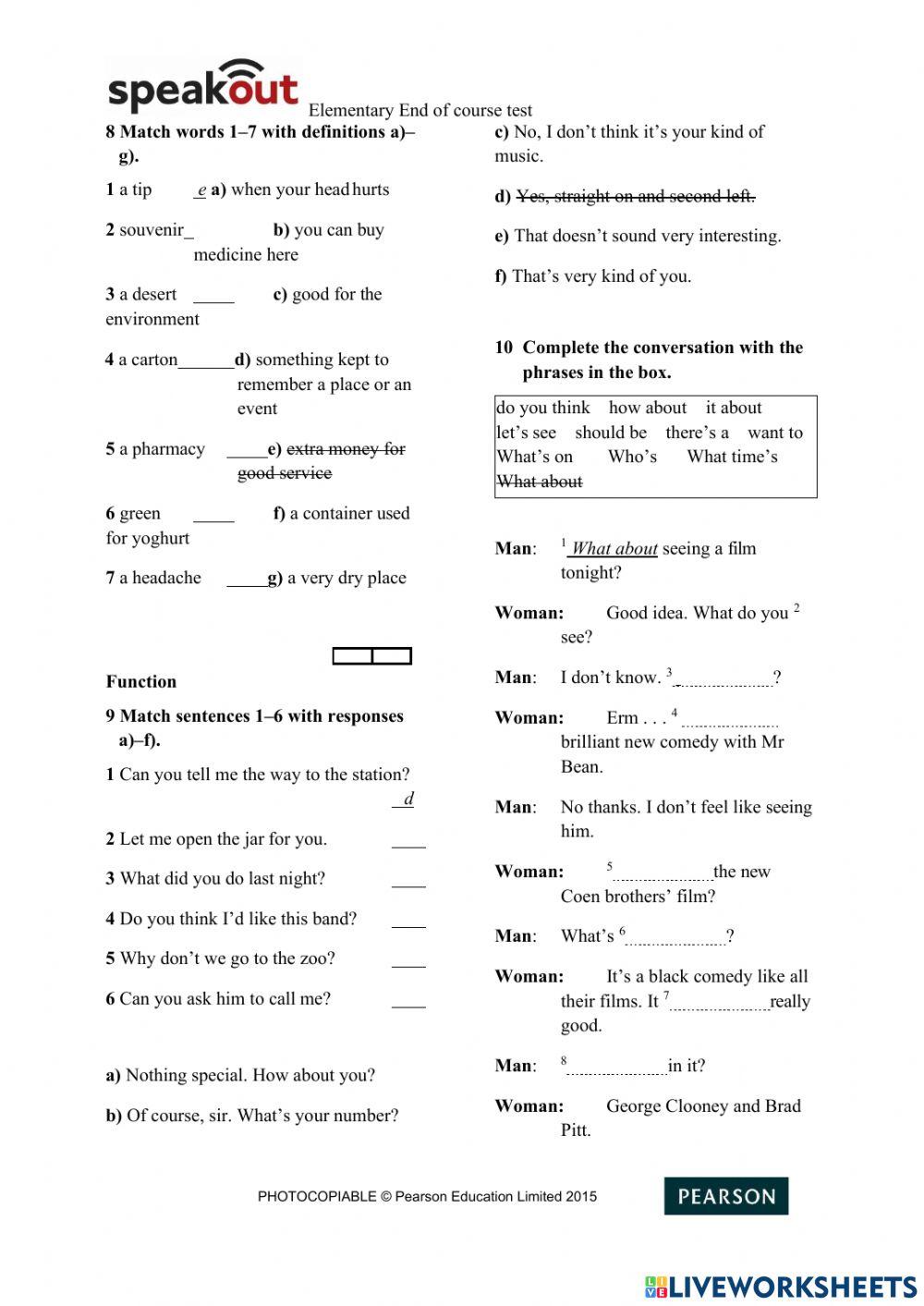 Final test - Speak out -Elementary online exercise for | Live Worksheets