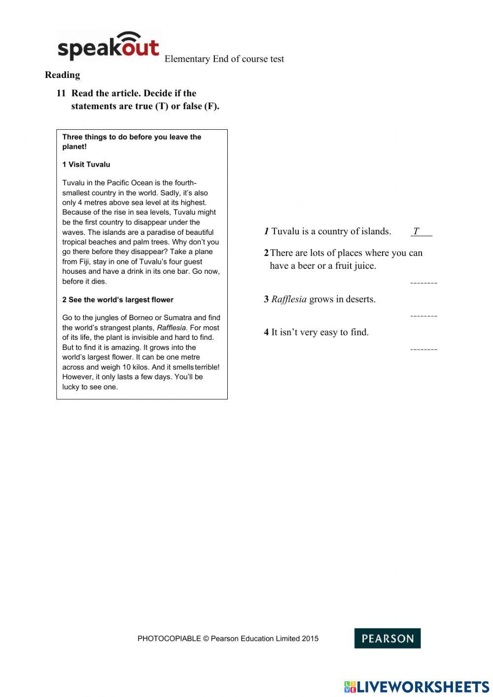 Final test - Speak out -Elementary online exercise for | Live Worksheets