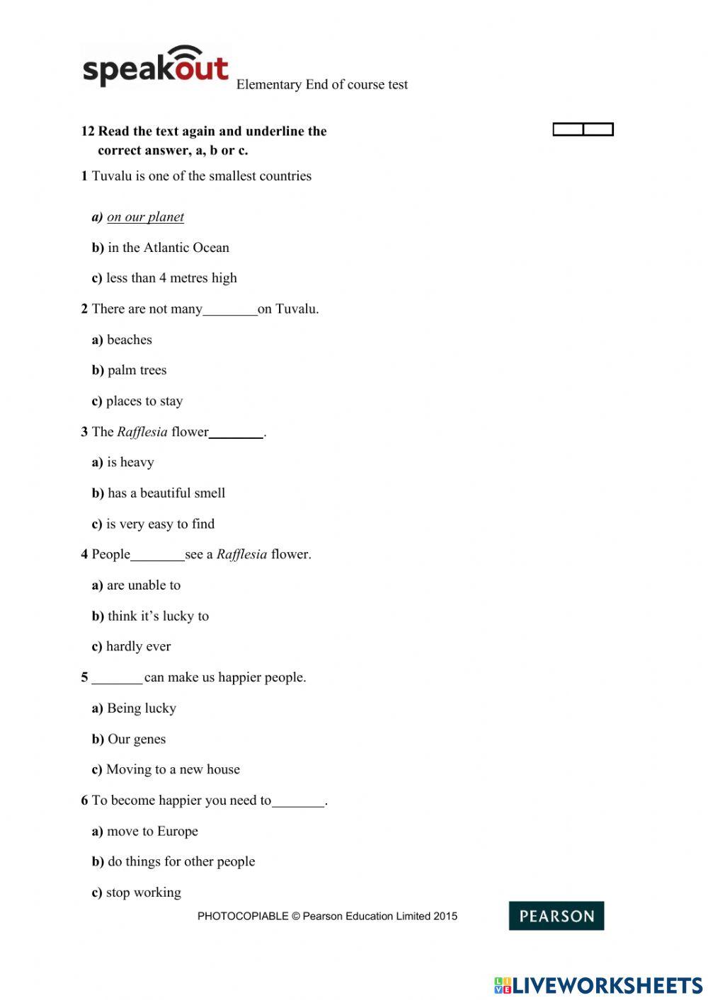 Final test - Speak out -Elementary online exercise for | Live Worksheets