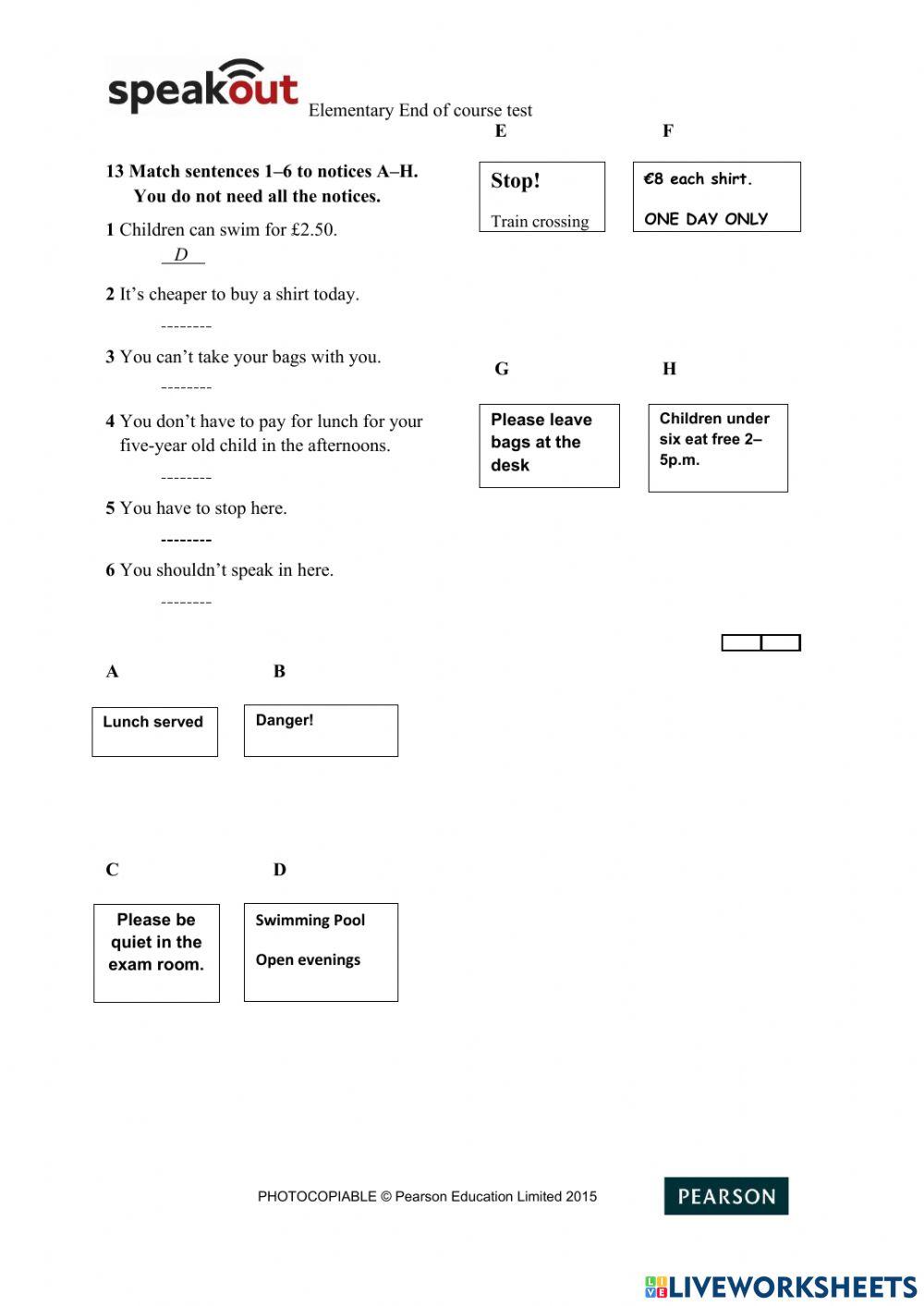 Final test - Speak out -Elementary online exercise for | Live Worksheets