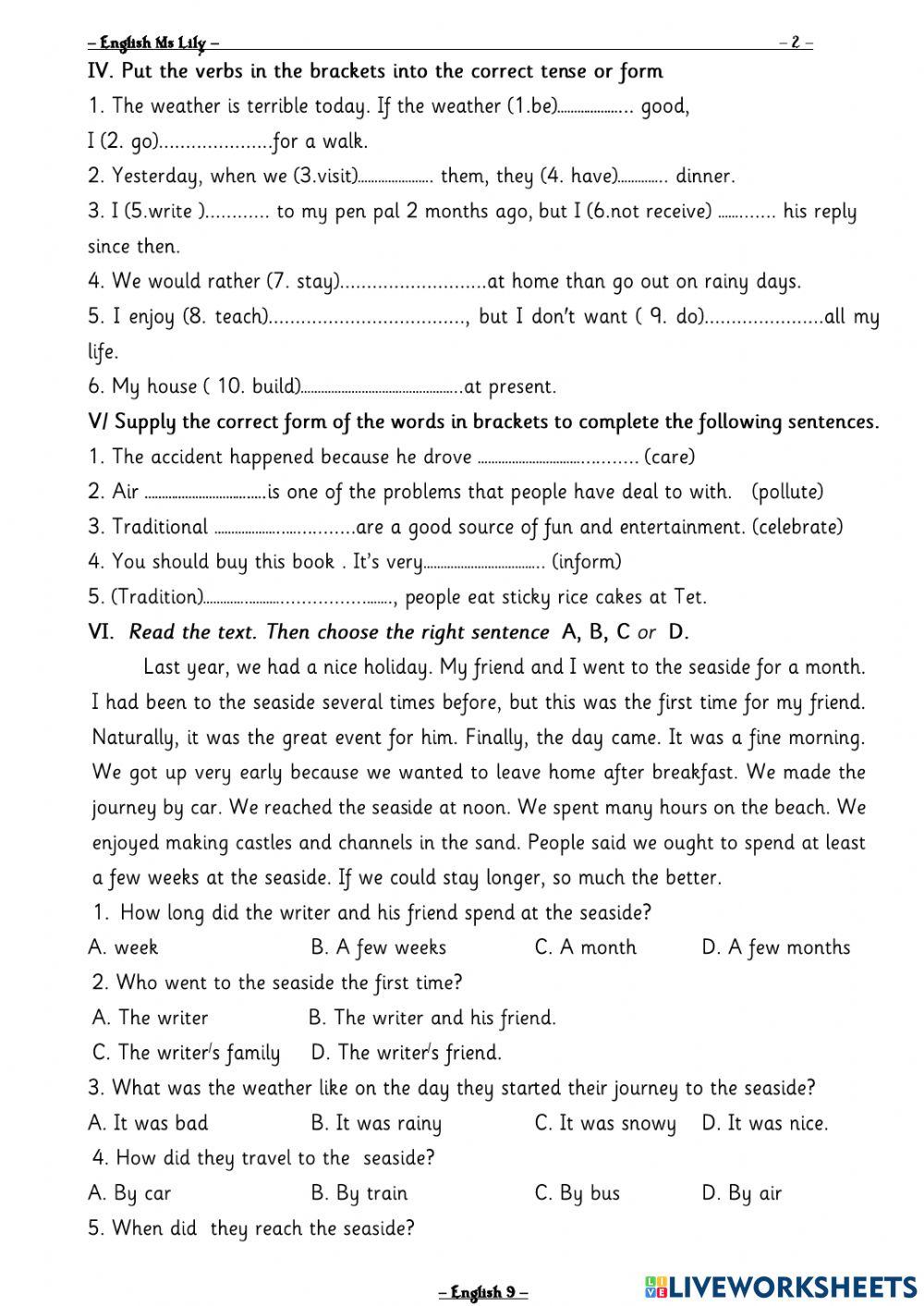 MsLily.G9- MID TEST 1 worksheet | Live Worksheets