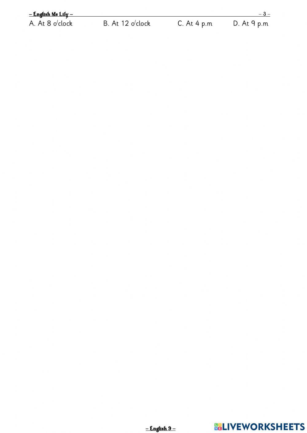 MsLily.G9- MID TEST 1 worksheet | Live Worksheets