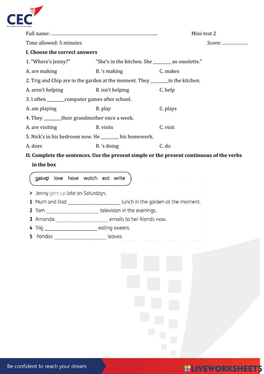 Mini Test 2 online exercise for 5 | Live Worksheets
