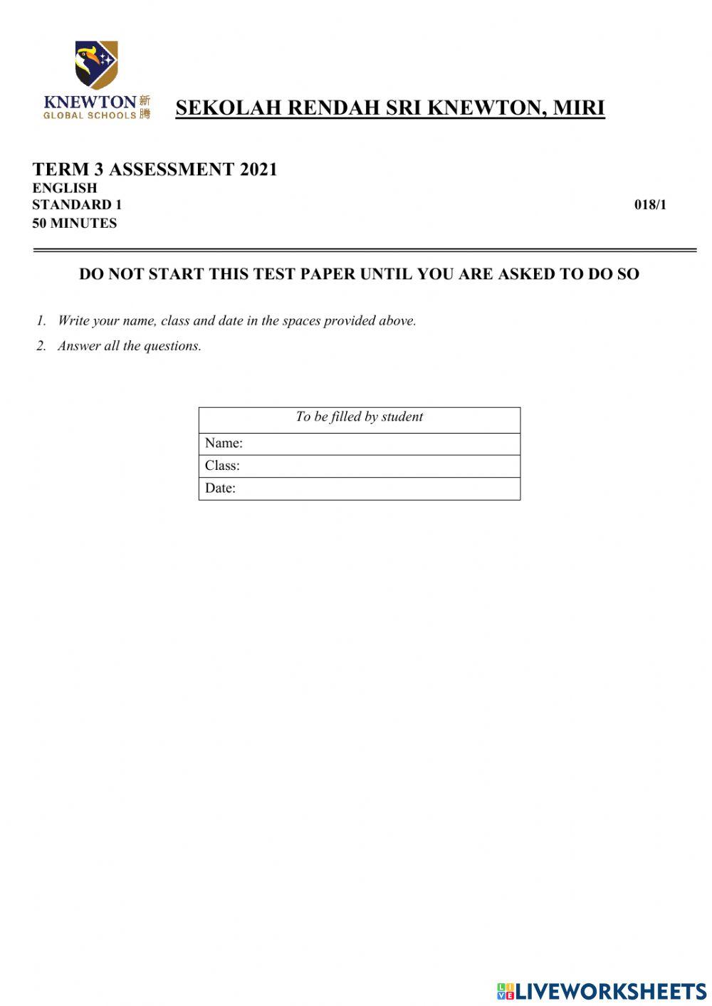 English standard 1 term 3 assessment online exercise for | Live Worksheets