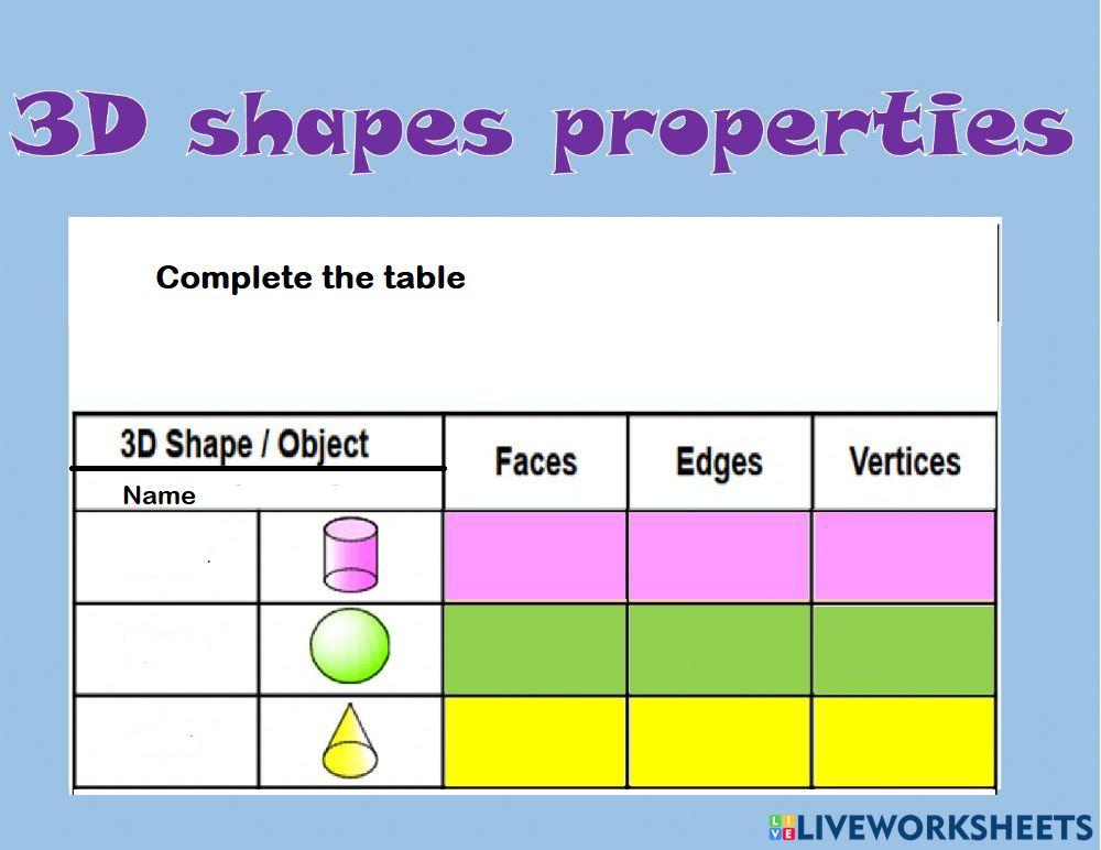 3D shapes online pdf worksheet | Live Worksheets