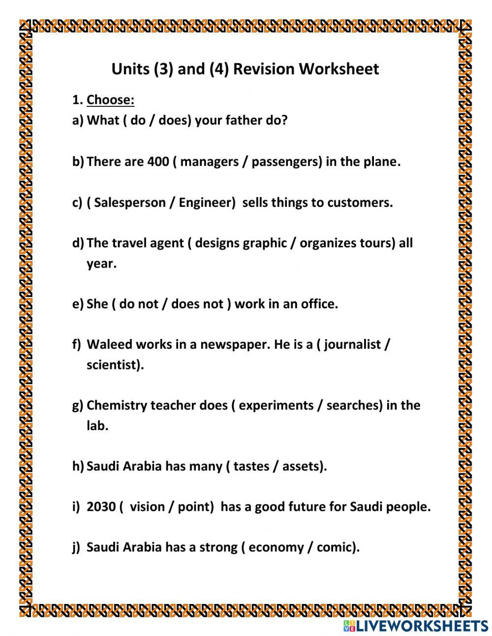 Revision worksheet 1586448 | | Live Worksheets