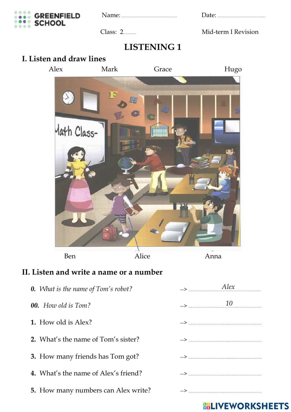 Listening 1 online pdf worksheet for 2 | Live Worksheets