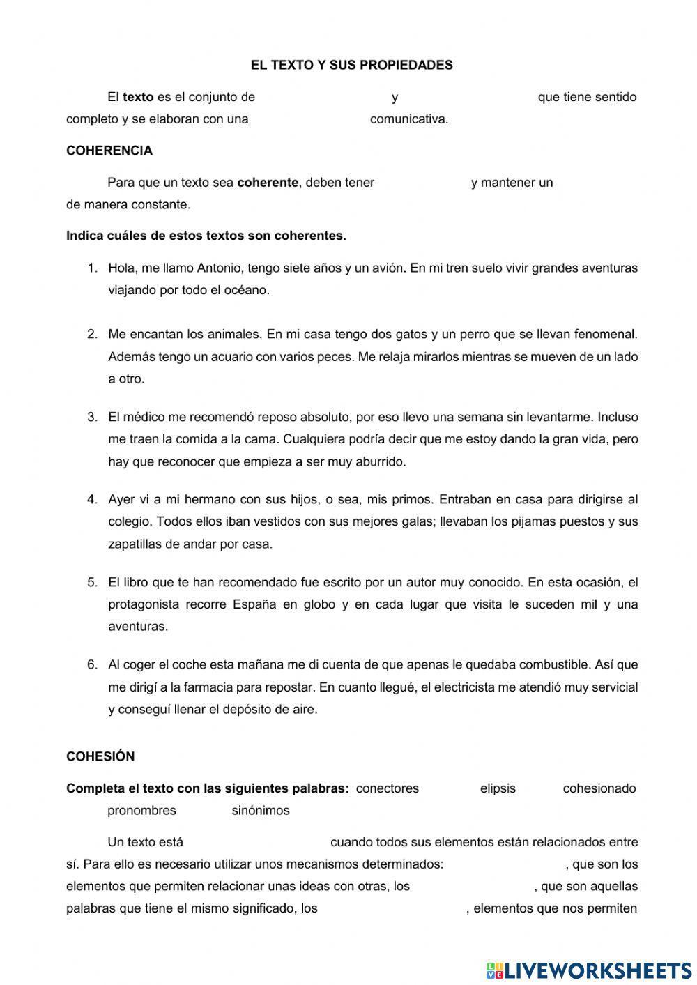 El Texto Y Sus Propiedades Worksheet Live Worksheets el-texto-y-sus-propiedades-worksheet-live-worksheets