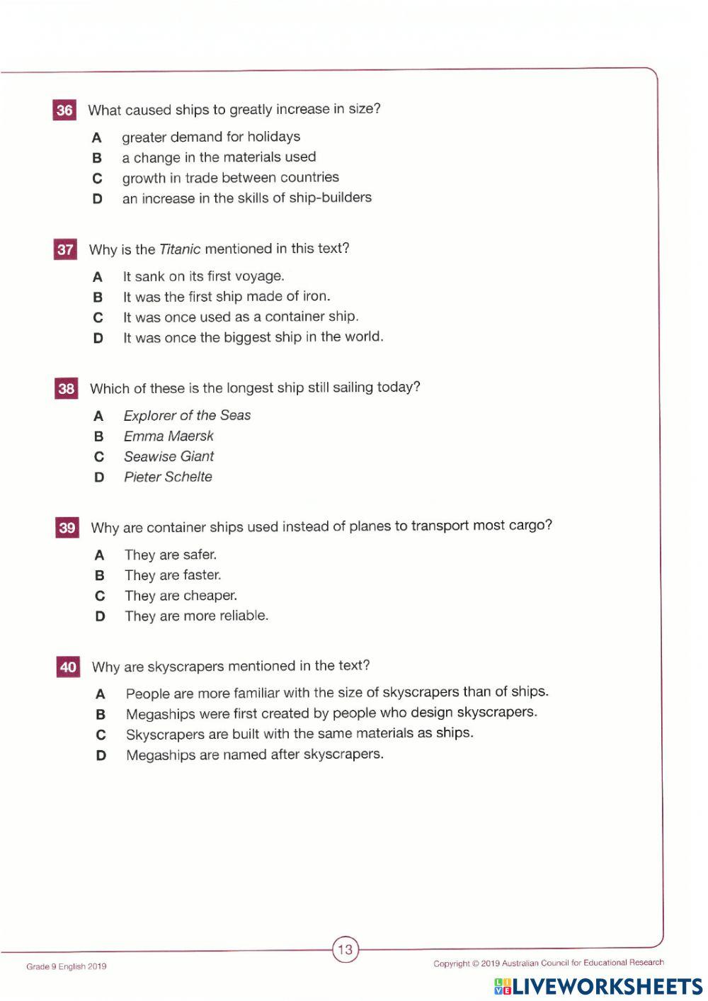 IBT.. Grade.. 9… | Free Interactive Worksheets | 5225590