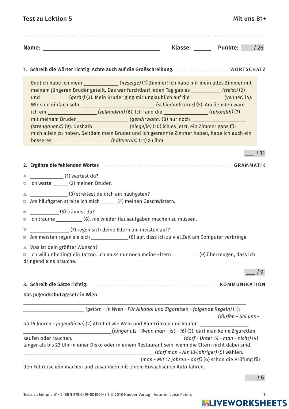Mit uns B1+ Tes… | Free Interactive Worksheets | 5225619