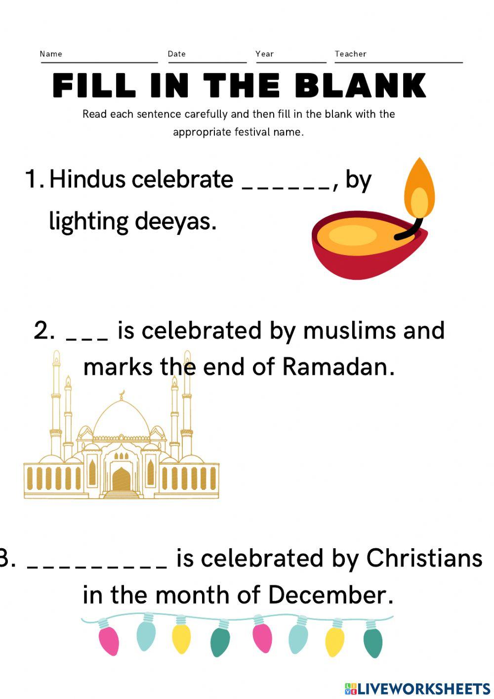Social Studies: Popular Religious Festivals online exercise for | Live ...
