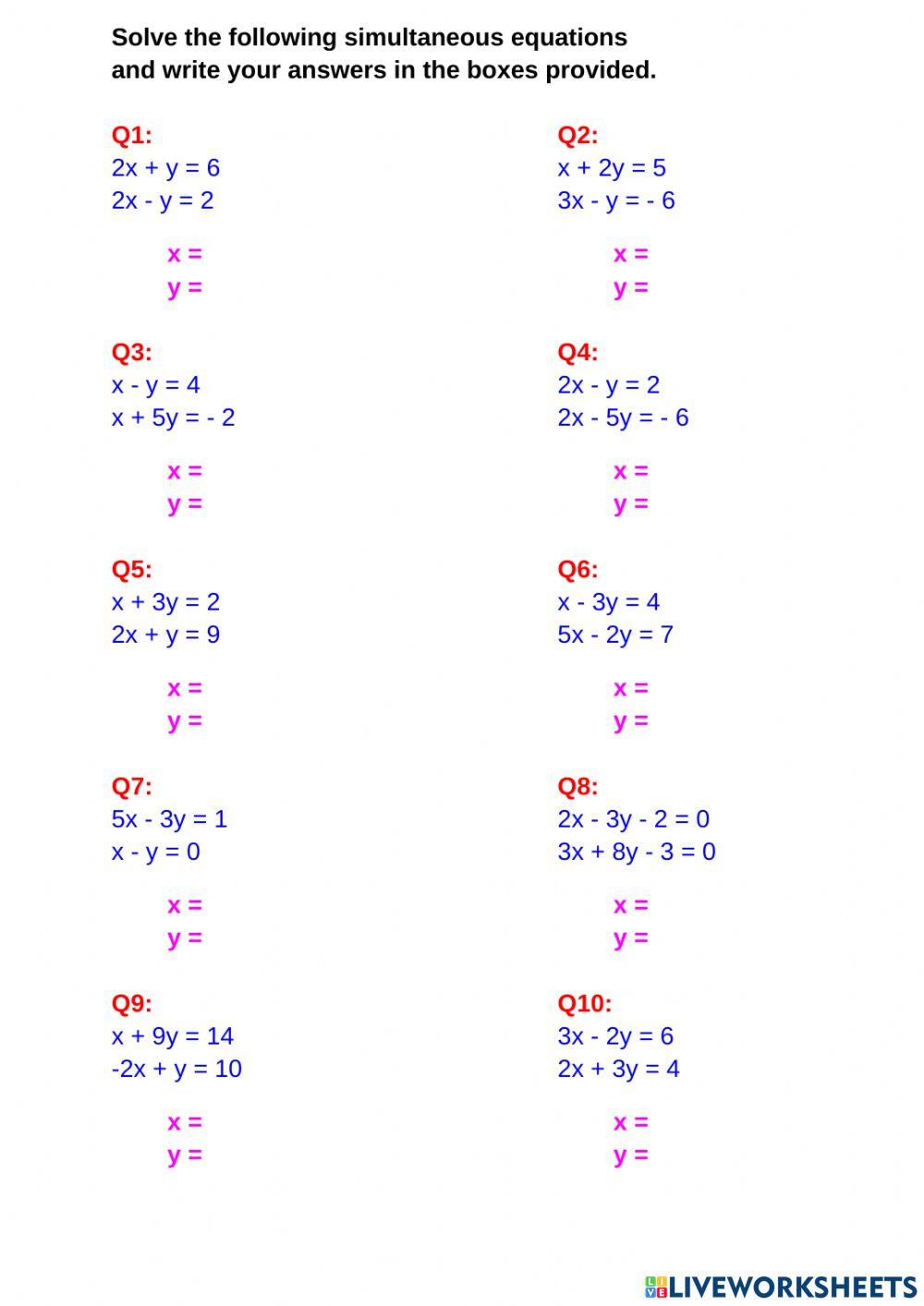 Simultaneous Eq Free Interactive Worksheets 1586868 simultaneous-eq-free-interactive-worksheets-1586868