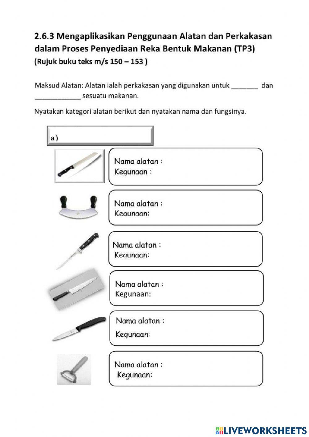 Alatan memotong worksheet | Live Worksheets