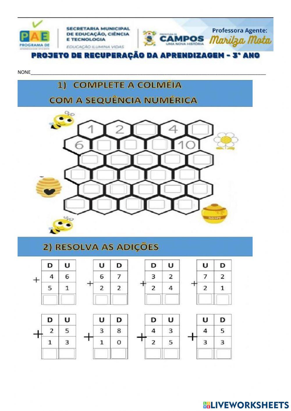 Ordem numerica interactive worksheet for ano 3 | Live Worksheets