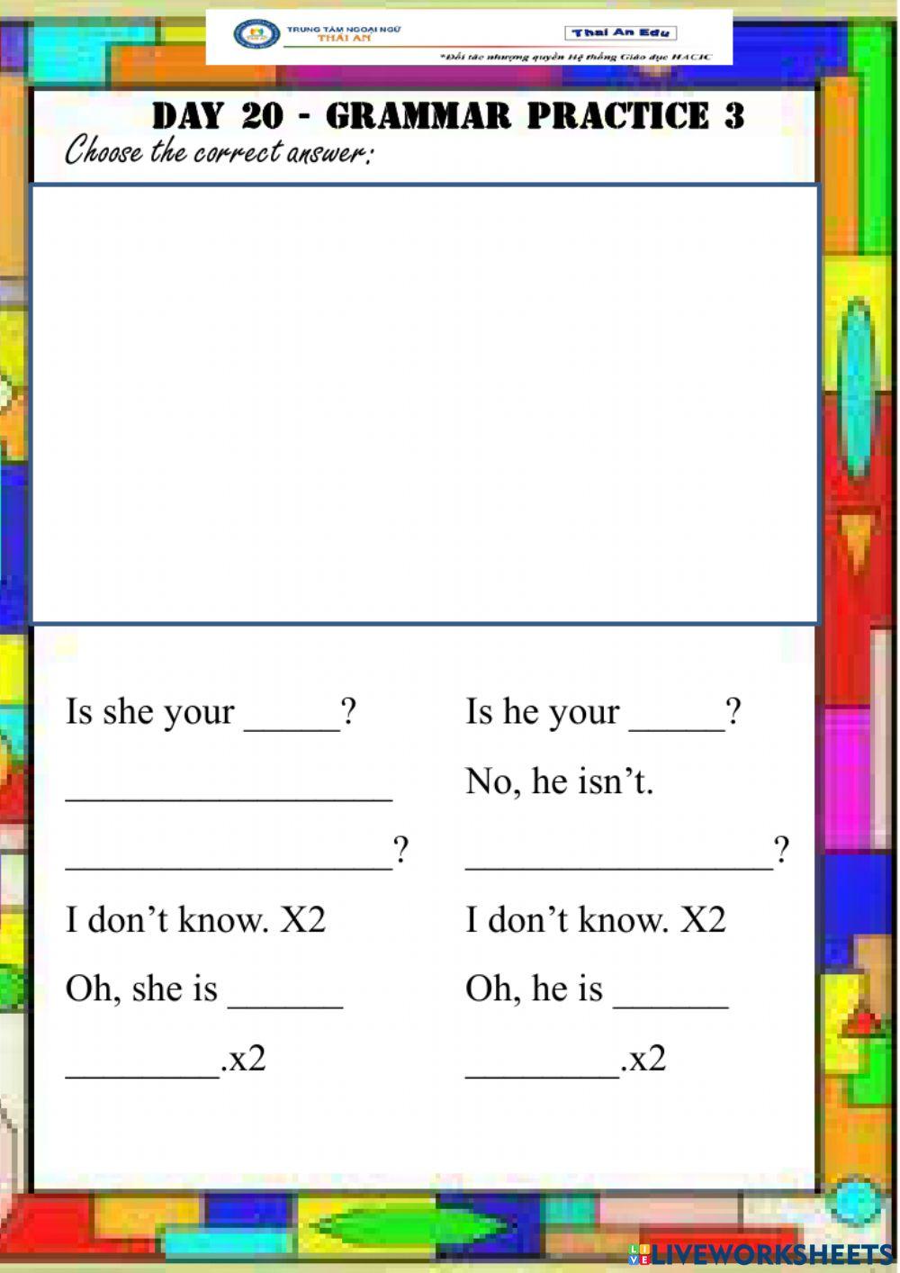 Grammar online exercise for 1,2 | Live Worksheets