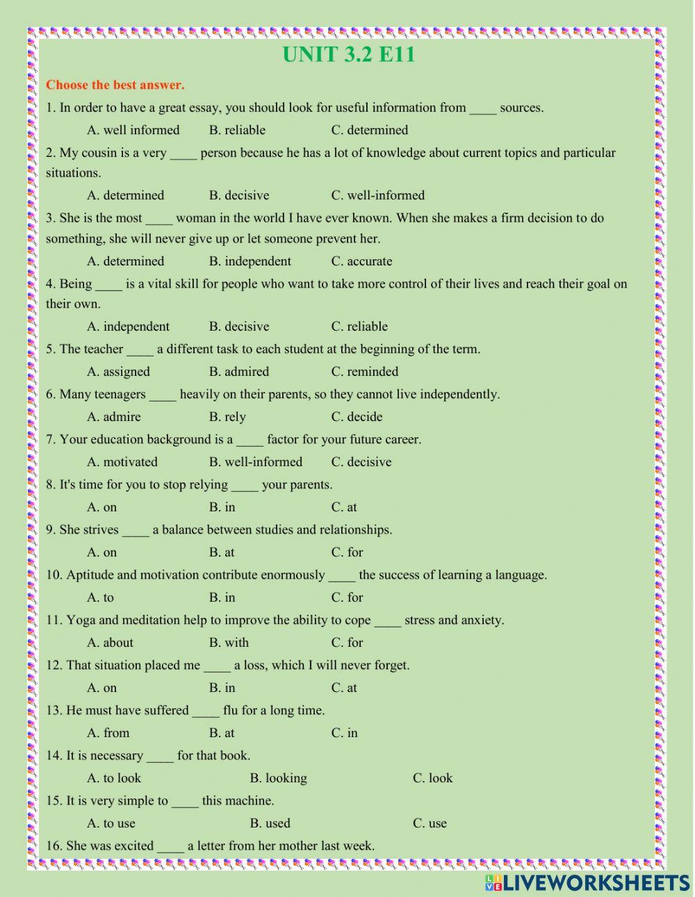 UNIT 3.2 E11 | Đào Thị Thanh Trúc | Live Worksheets