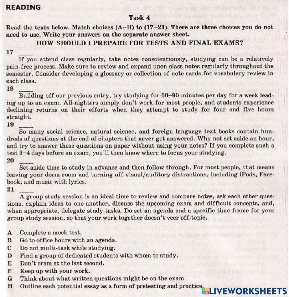 ZNO Reading 23 worksheet | Live Worksheets