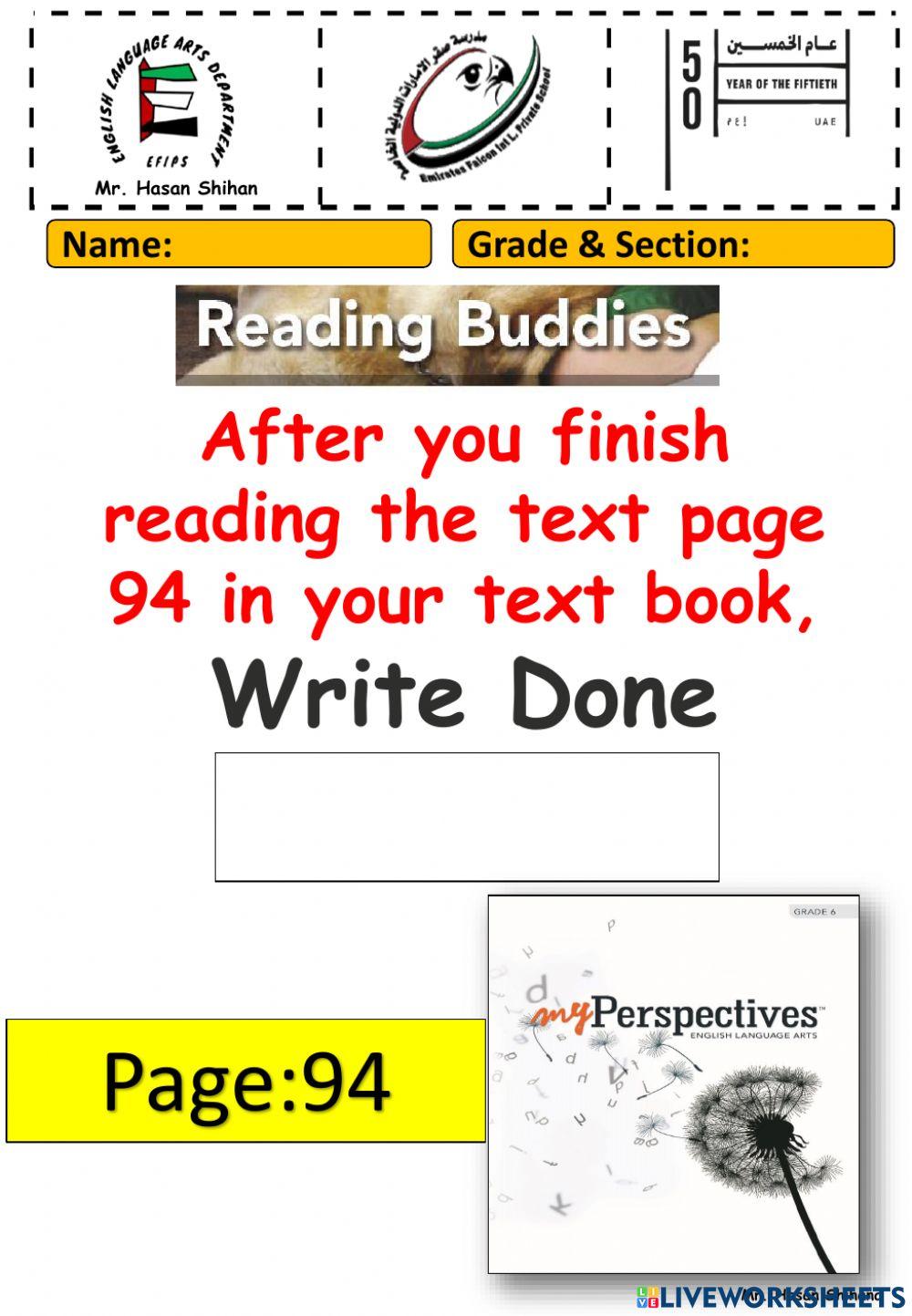 Reading buddies worksheet | Live Worksheets