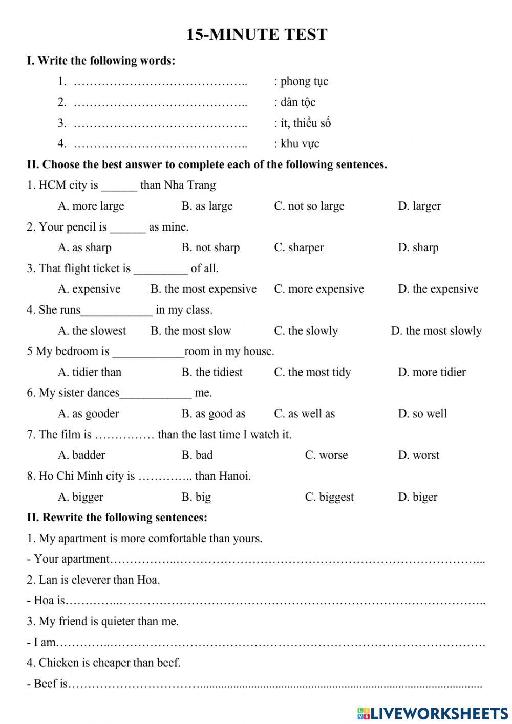 10-minute test - 8a3 worksheet | Live Worksheets